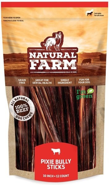 NATURAL FARM Pixie Beef Bully Sticks Dog Treats, 10-in, 12 count ...