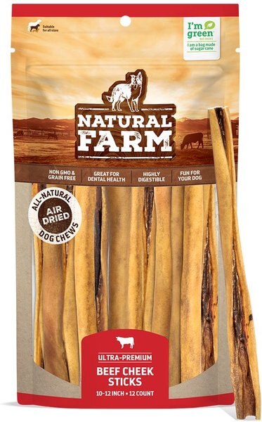 NATURAL FARM Beef Cheek Sticks Dog Treats, 10 to 12-in, 12 count ...