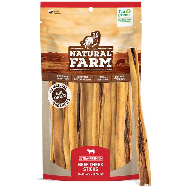 NATURAL FARM Beef Cheek Sticks Dog Treats, 10 to 12-in, 12 count ...