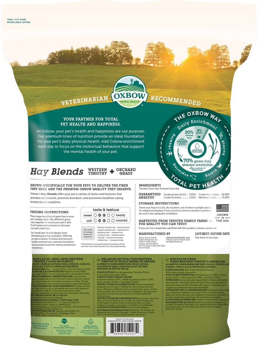 OXBOW Animal Health Oxbow Hay Blends Western Timothy & Orchard, 90-oz ...