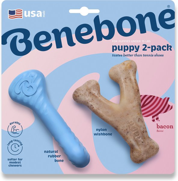 BENEBONE 2-Pack Rubber Bone/Wishbone Bacon Puppy Chew Toy - Chewy.com