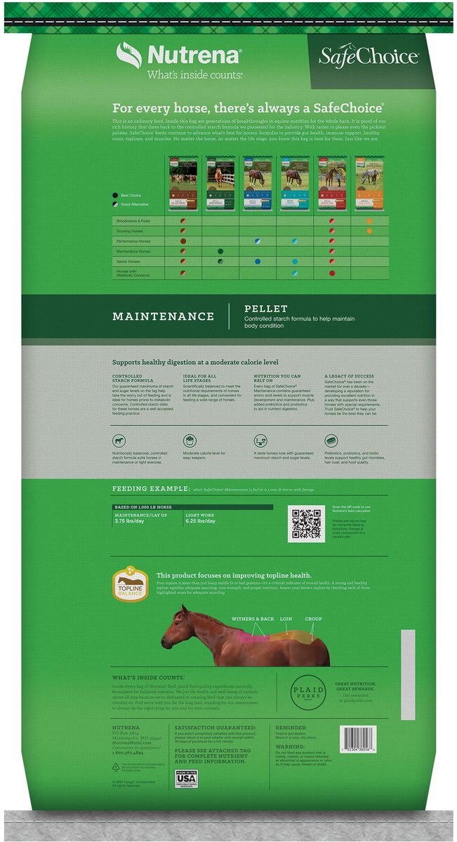 NUTRENA SafeChoice Maintenance Horse Feed, 50-lb bag - Chewy.com