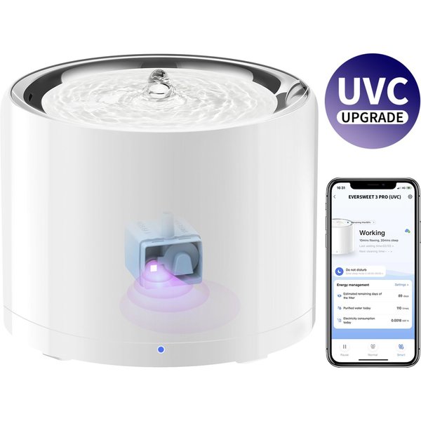 PETKIT Eversweet 3 Pro Stainless Steel Dog & Cat Wireless Pump/UVC, 1 ...