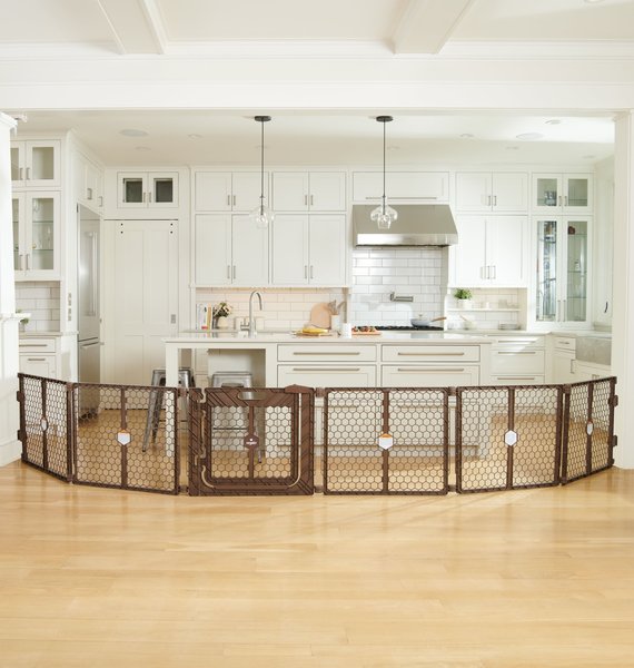 REGALO Pet Plastic Play Pen & Super Wide Dog Gate with Door, Brown ...