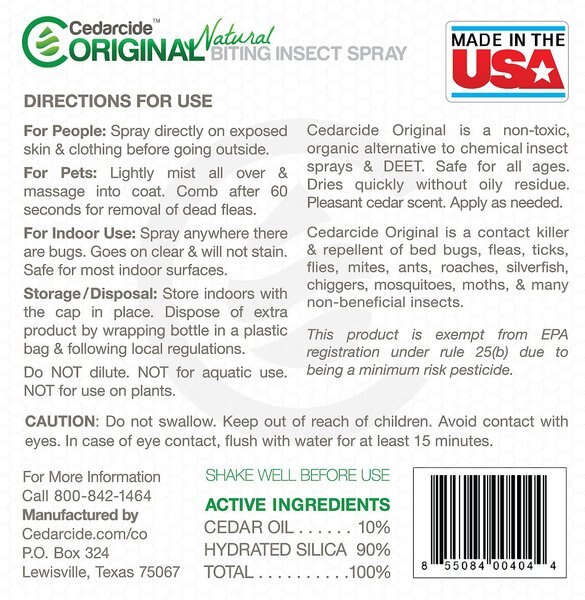 CEDARCIDE Original Biting Insect Dog & Cat Spray, 1-fl oz bottle - Chewy.com