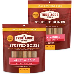 TRUE ACRE FOODS Medium Stuffed Bone Treats Meaty Middle Made with real ...