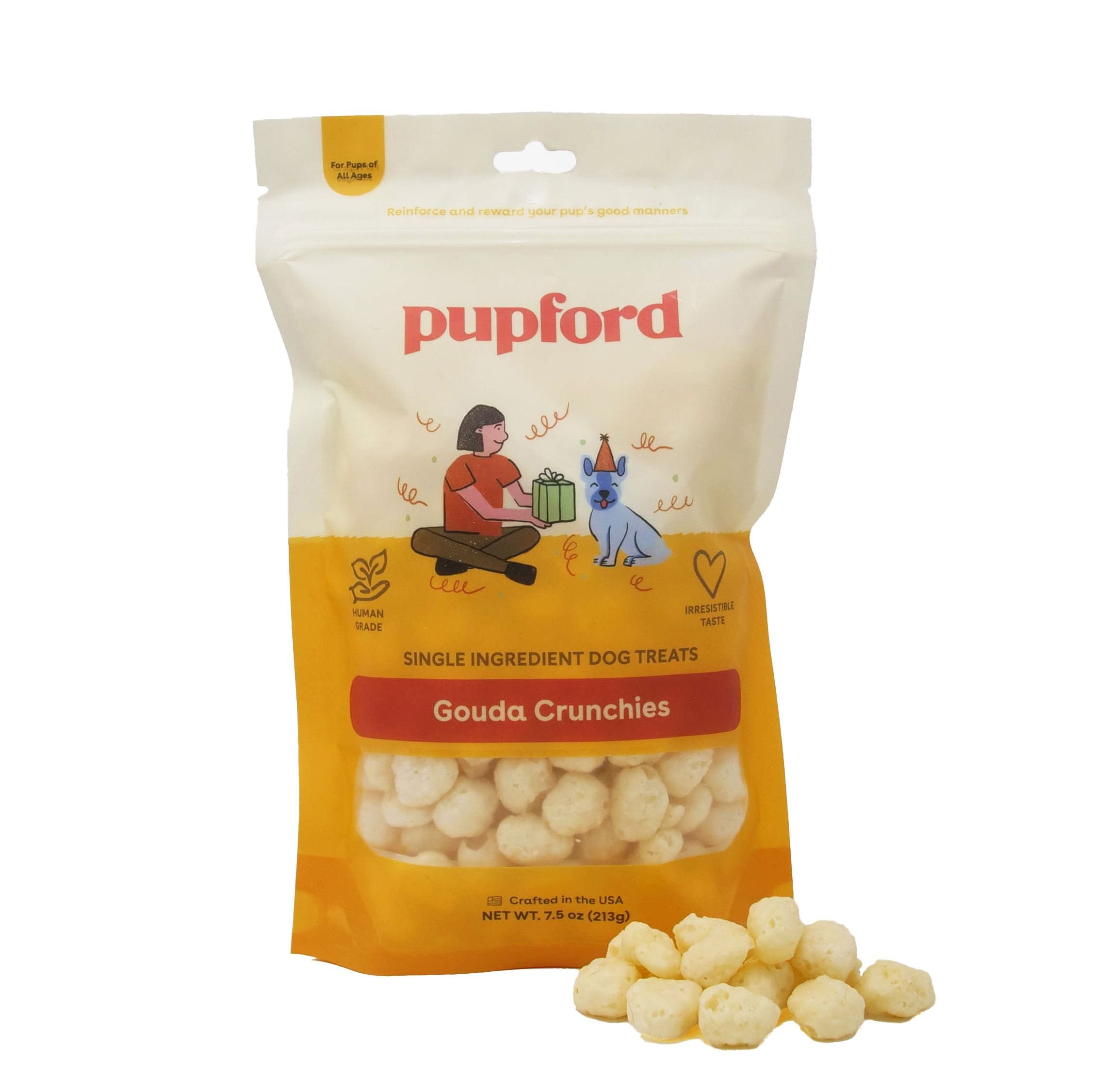 PUPFORD Gouda Crunchies Human-Grade Cheese Adult Crunchy Dog Treats ...