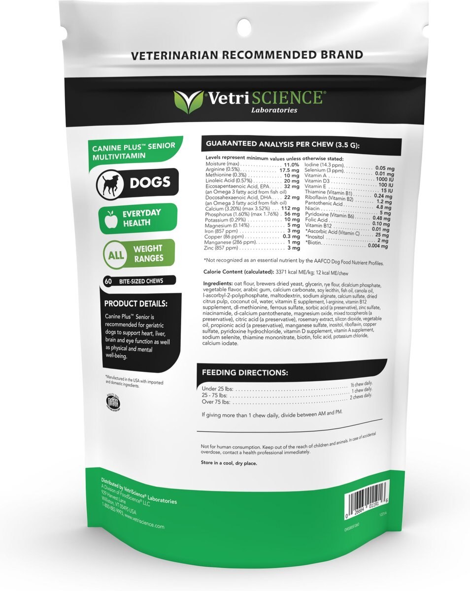 VETRISCIENCE Canine Plus Soft Chew Multivitamin for Senior Dogs, 60 ...