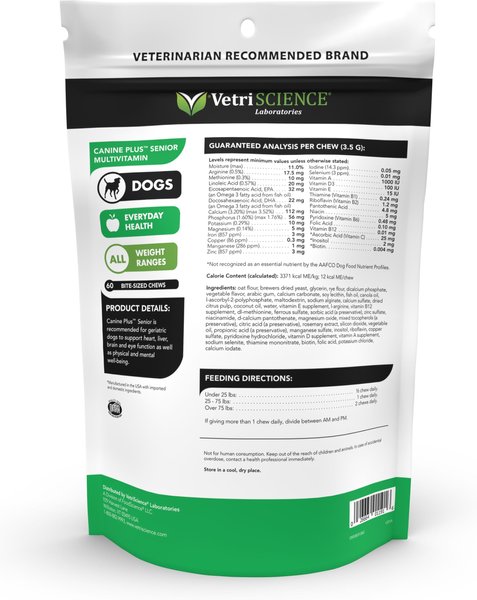 VETRISCIENCE Canine Plus Soft Chew Multivitamin for Senior Dogs, 60 ...