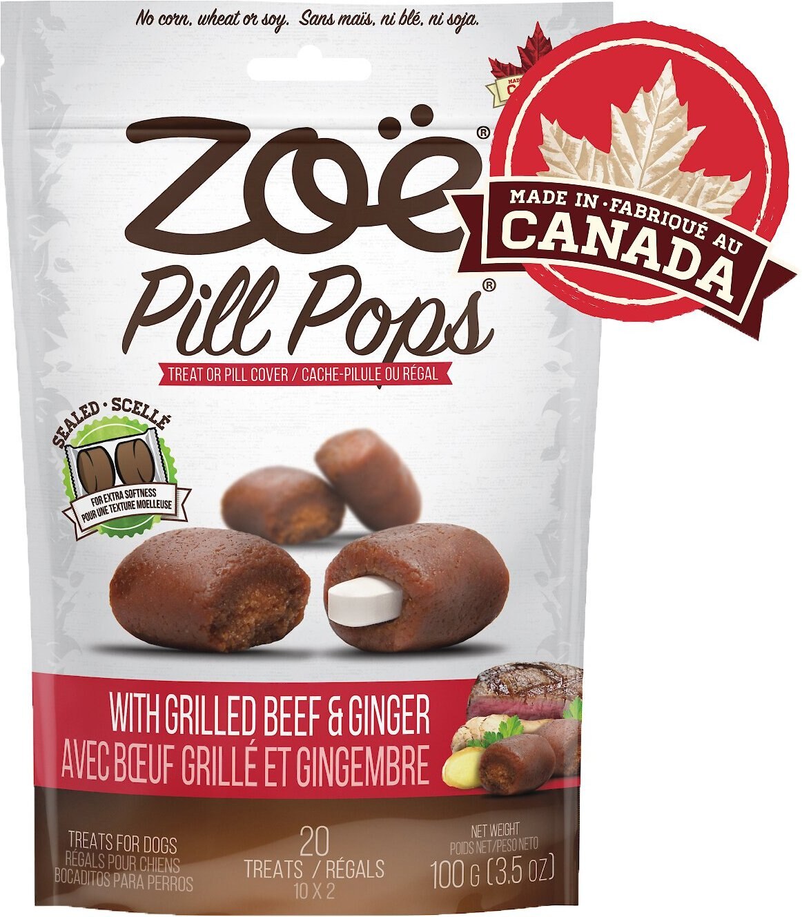 ZOE Pill Pop Grilled Beef with Ginger Dog Treats, 3.5-oz bag - Chewy.com