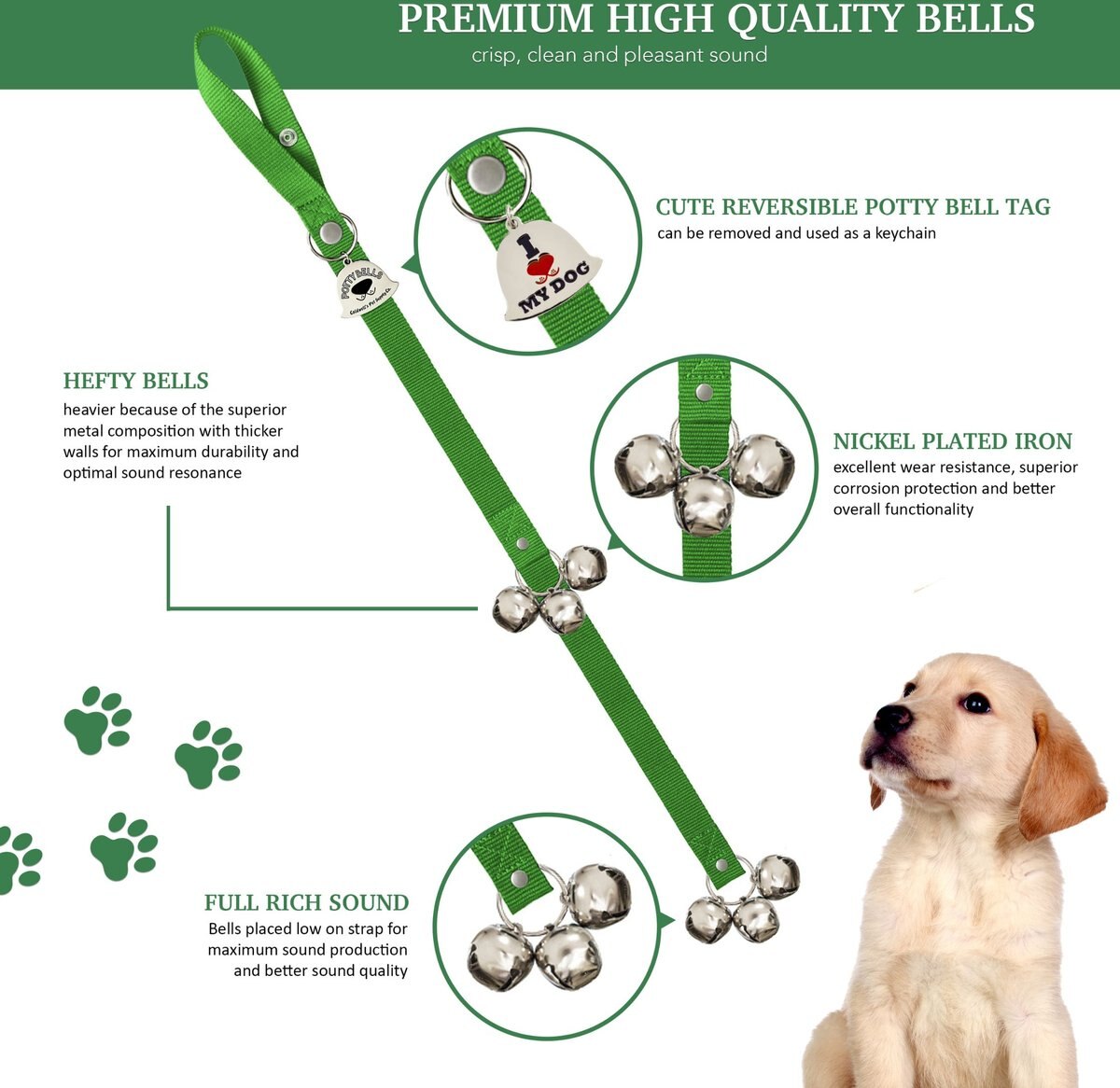 CALDWELL'S Potty Bells Original Dog Doorbell, Green - Chewy.com