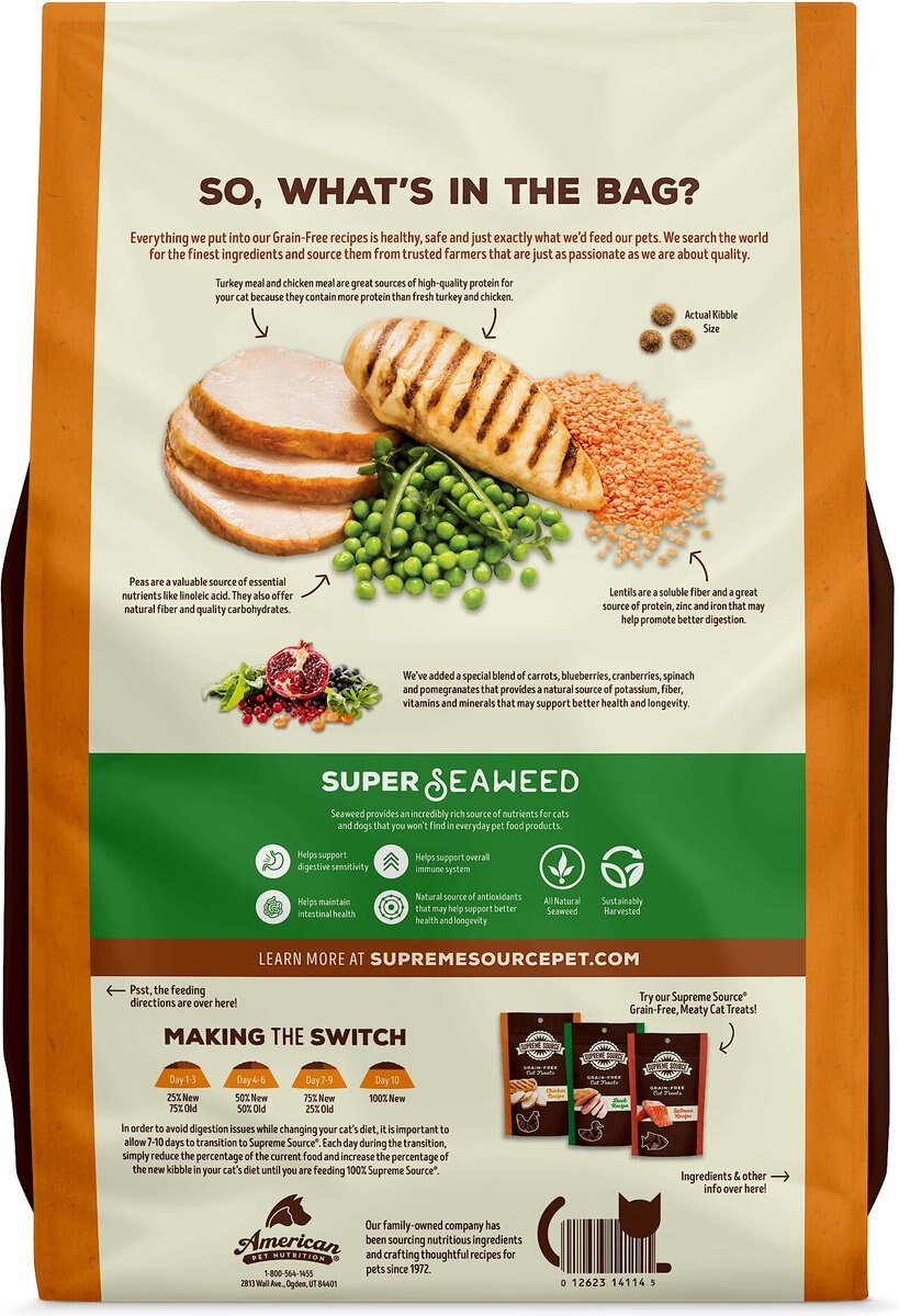 SUPREME SOURCE Chicken Meal & Turkey Meal Grain-Free Dry Cat Food, 11 ...