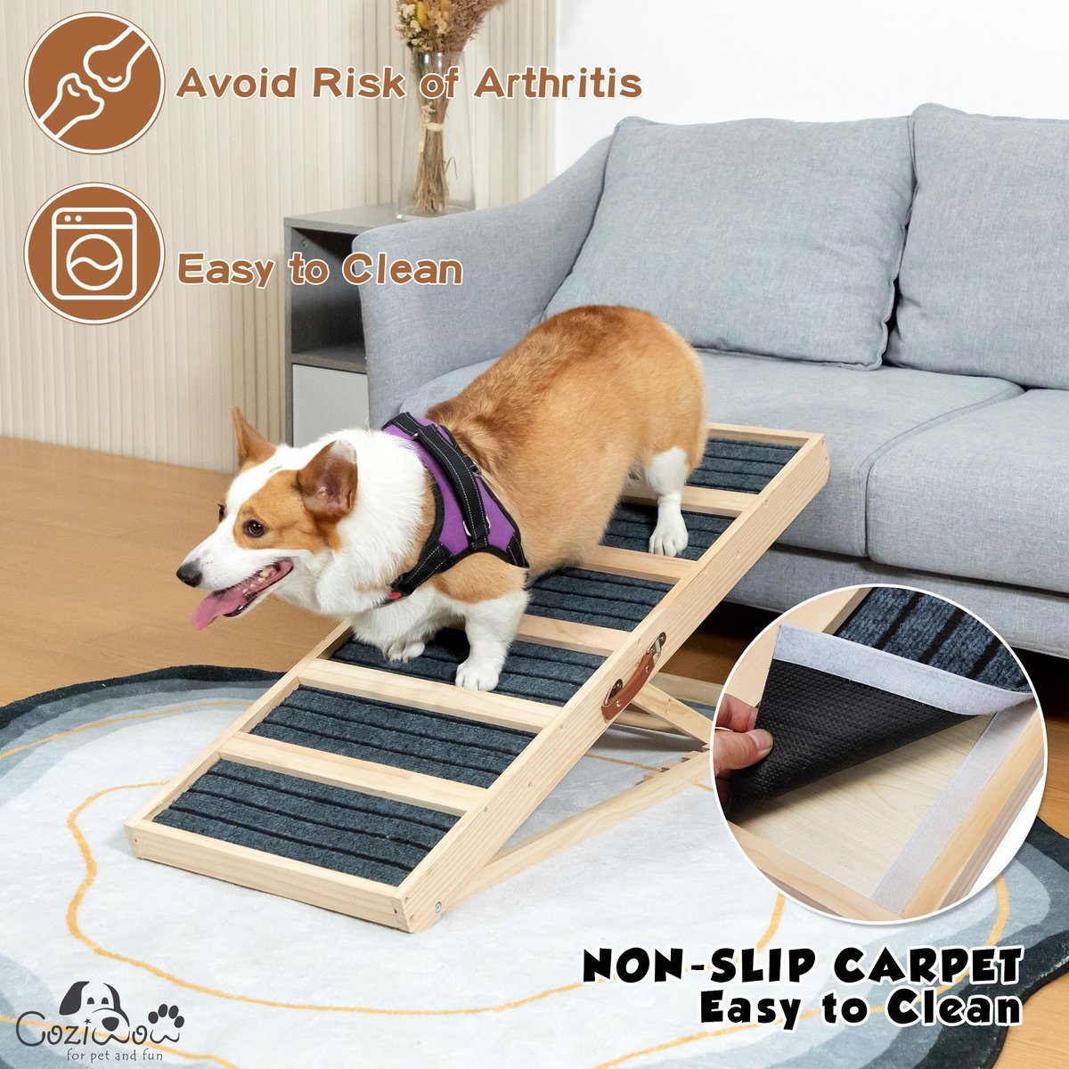COZIWOW 38-in Adjustable Height Wooden Dog Ramp, Gray - Chewy.com