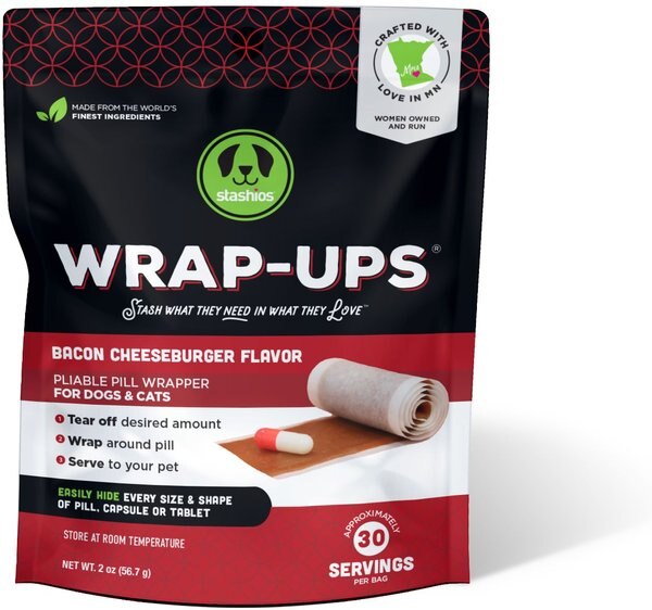 STASHIOS Wrap-Ups Bacon Cheeseburger Pill Wrapper Dog & Cat Treat, 30 ...