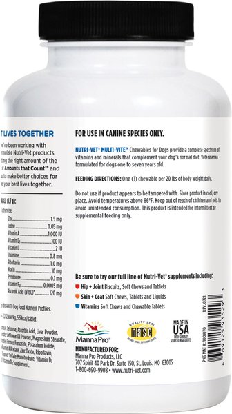 NUTRI-VET Multi-Vite Chewable Tablets Multivitamin for Dogs, 180 count ...