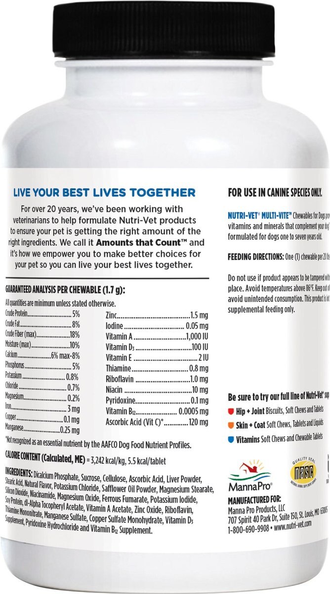 NUTRI-VET Multi-Vite Chewable Tablets Multivitamin for Dogs, 180 count ...