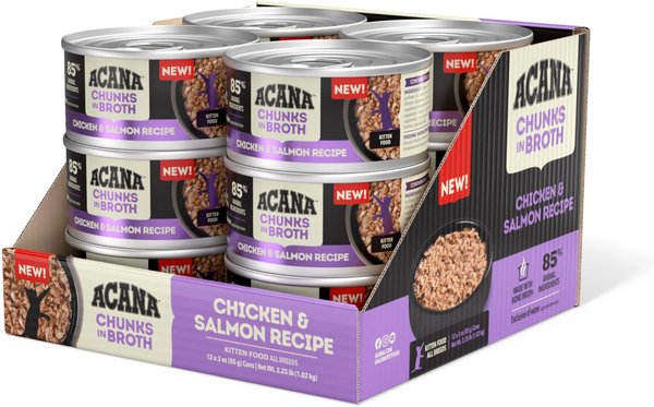ACANA Chicken & Salmon Recipe Grain-Free Chunks in Broth Kitten Wet ...