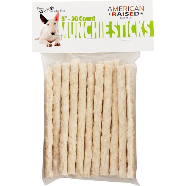 PURE & SIMPLE PET Rawhide Munchie Sticks Dog Treat, 5-in, 20 count ...