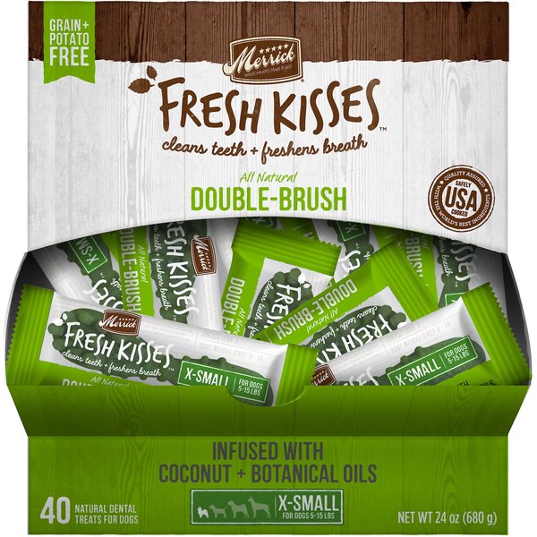 MERRICK Fresh Kisses Double-Brush Coconut Oil & Botanicals Extra Small ...
