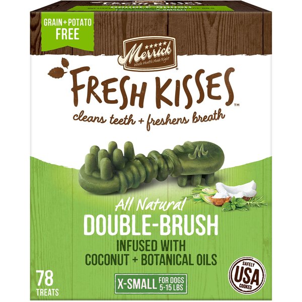 MERRICK Fresh Kisses Double-Brush Mint Breath Strip Infused X-Small ...