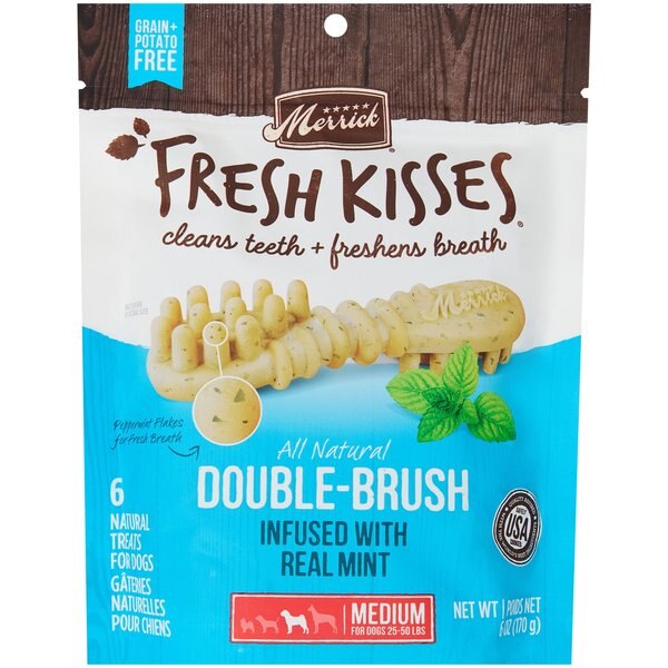 MERRICK Fresh Kisses Double-Brush Mint Breath Strip Infused X-Small ...
