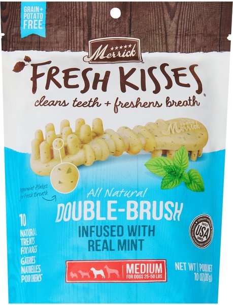 MERRICK Fresh Kisses Double-Brush Mint Breath Strip Infused Medium ...