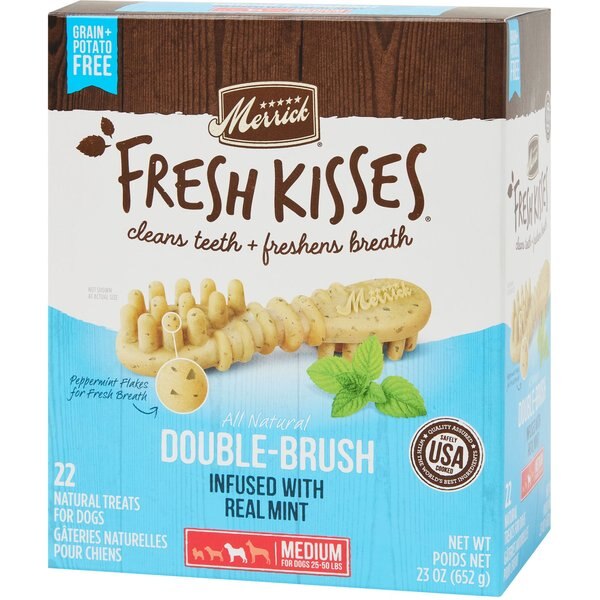 MERRICK Fresh Kisses Double-Brush Mint Breath Strip Infused Medium ...