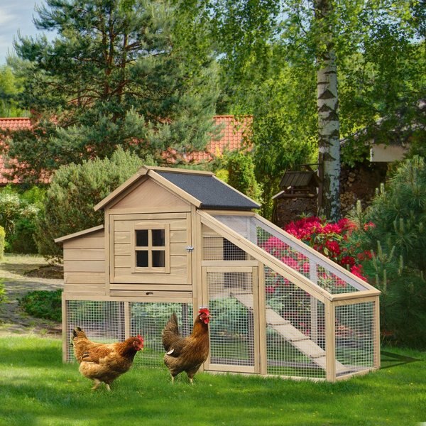 PAWHUT Poultry Cage House Wooden with Connecting Ramp, Removable Tray ...