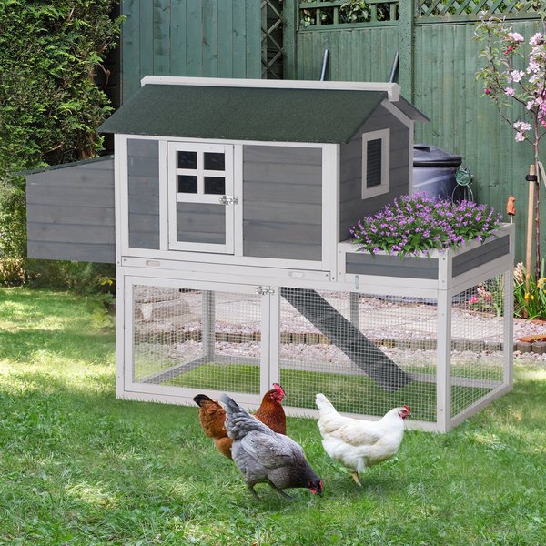 PAWHUT Outdoor Back Yard House Poultry Cage Wooden with Raised Garden ...