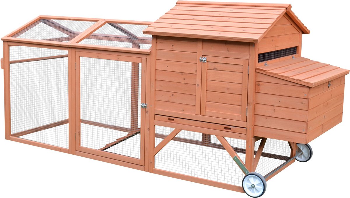 PAWHUT Outdoor Back Yard Portable Cage House Wooden with Wheels ...