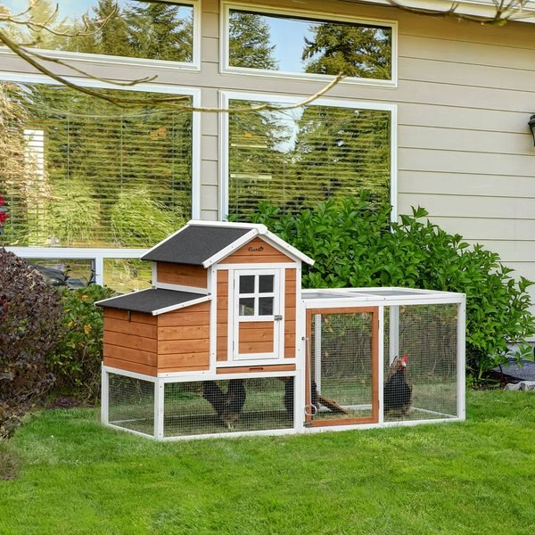 PAWHUT Outdoor Poultry Cage House Wooden with Non-Polluting ...
