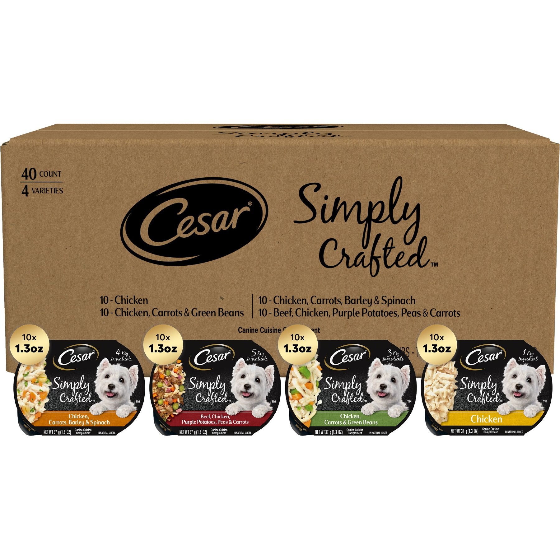 CESAR Simply Crafted Multipack Adult Chicken & Beef Recipes Shredded ...