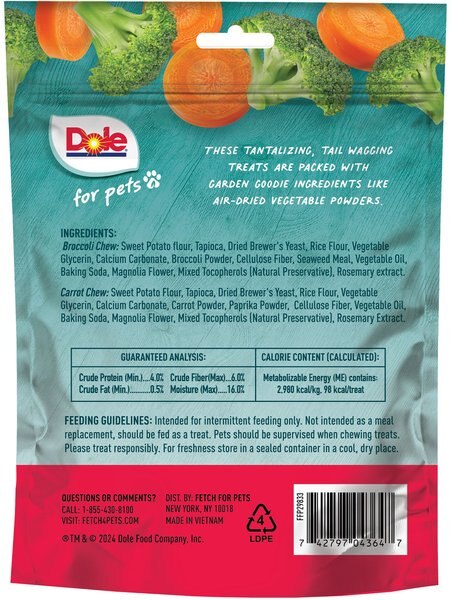 DOLE Assorted Broccoli + Carrot Soft & Chewy Dog Treats, 7-oz bag ...