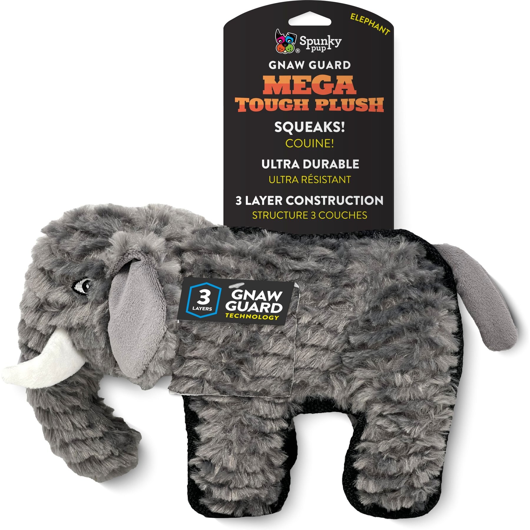 SPUNKY PUP Mega Tough Plush Elephant Dog Chew Toy - Chewy.com