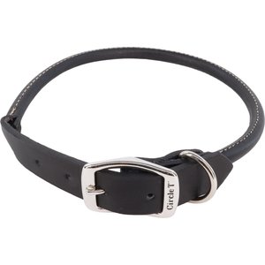 CIRCLE T Oak Tanned Leather Round Standard Dog Collar, Black, Large: 22 ...