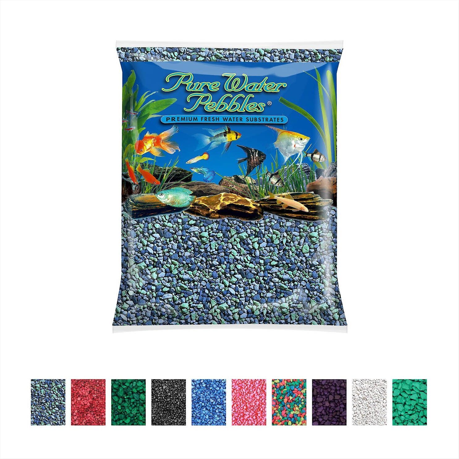 PURE WATER PEBBLES Coated Aquarium Gravel, Blue Lagoon, 5-lb bag ...
