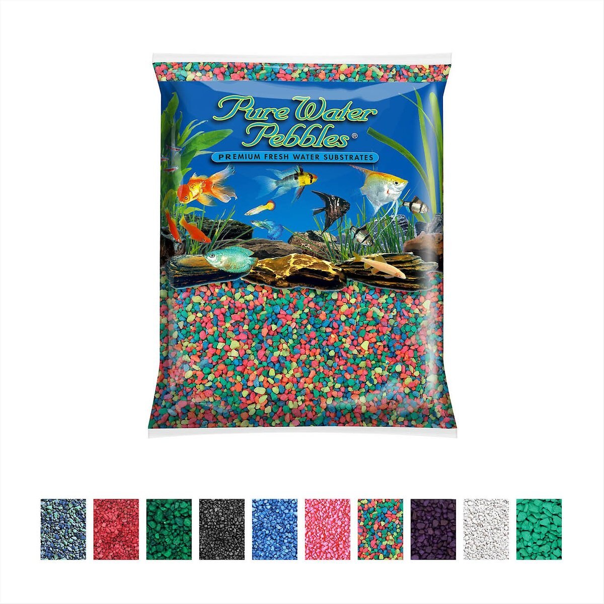 PURE WATER PEBBLES Coated Aquarium Gravel, Neon Rainbow, 5-lb bag ...