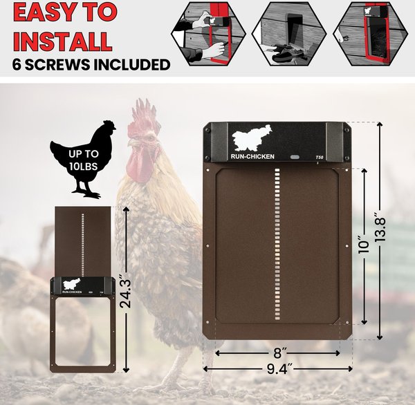 RUN CHICKEN T50 Automatic Chicken Coop Door with Timer, Brown - Chewy.com