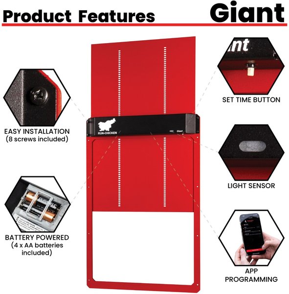 RUN CHICKEN Automatic Turkey Coop Door with Timer, Giant Red - Chewy.com