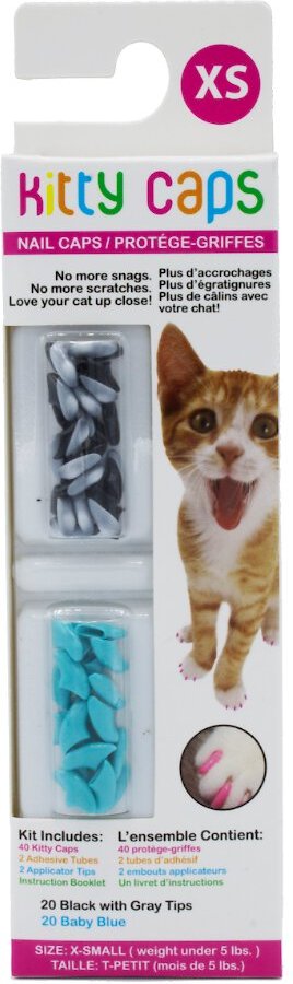 KITTY CAPS Cat Nail Caps, X-Small, Black with Gray Tips & Baby Blue ...