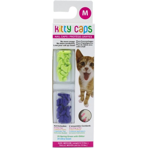 PURRDY PAWS Soft Cat Nail Caps, 20 count, Blue Glow in the Dark, Medium ...