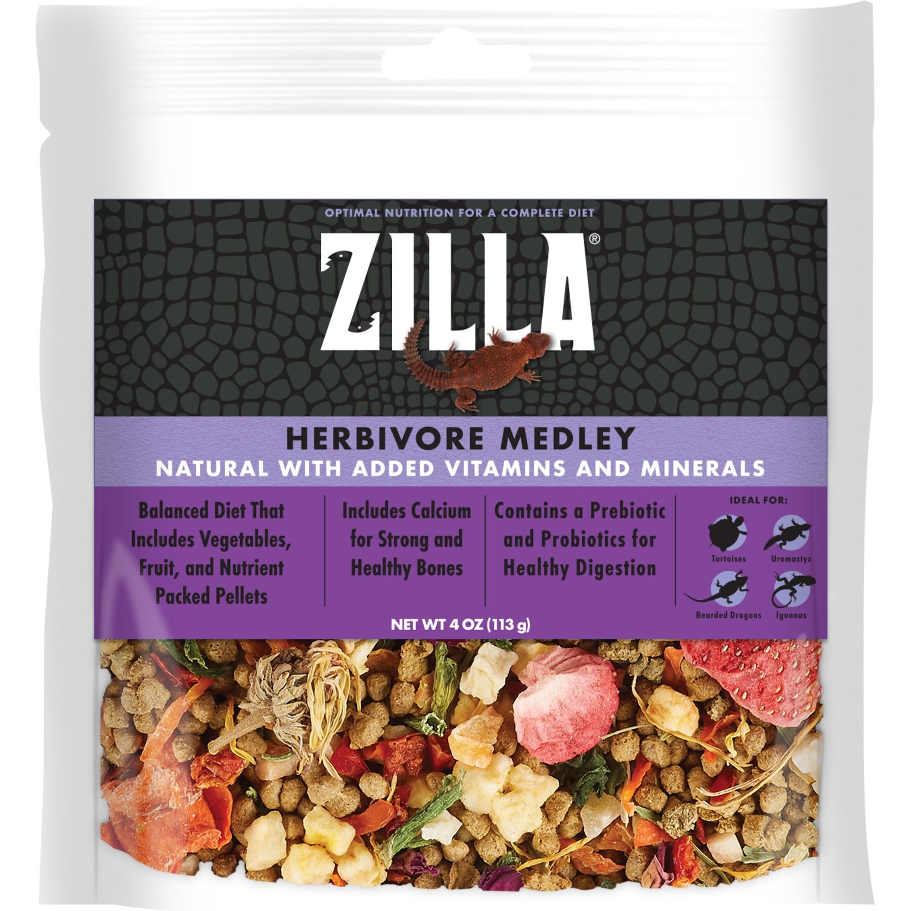 ZILLA Herbivore Medley Diet Bearded Dragon Lizard & Tortoise Food, 4-oz ...
