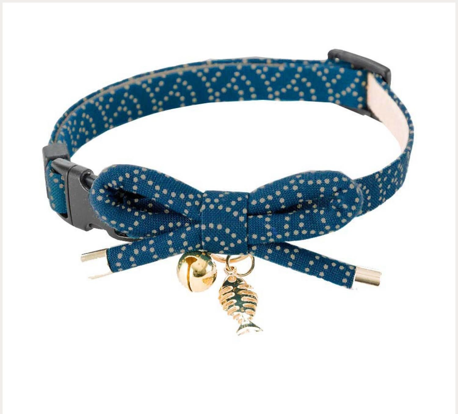 NECOICHI Zen Gold Fish Charm Cotton Breakaway Cat Collar with Bell ...