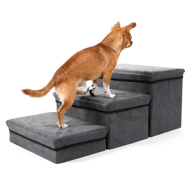 RYPETMIA 3-Step Foldable Dog Stairs with Storage, Gray - Chewy.com