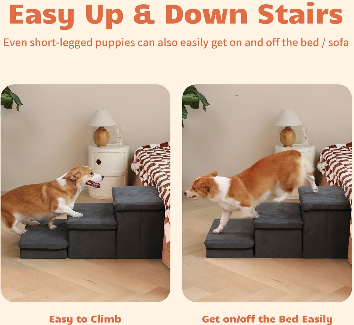 RYPETMIA 3-Step Foldable Dog Stairs with Storage, Gray - Chewy.com