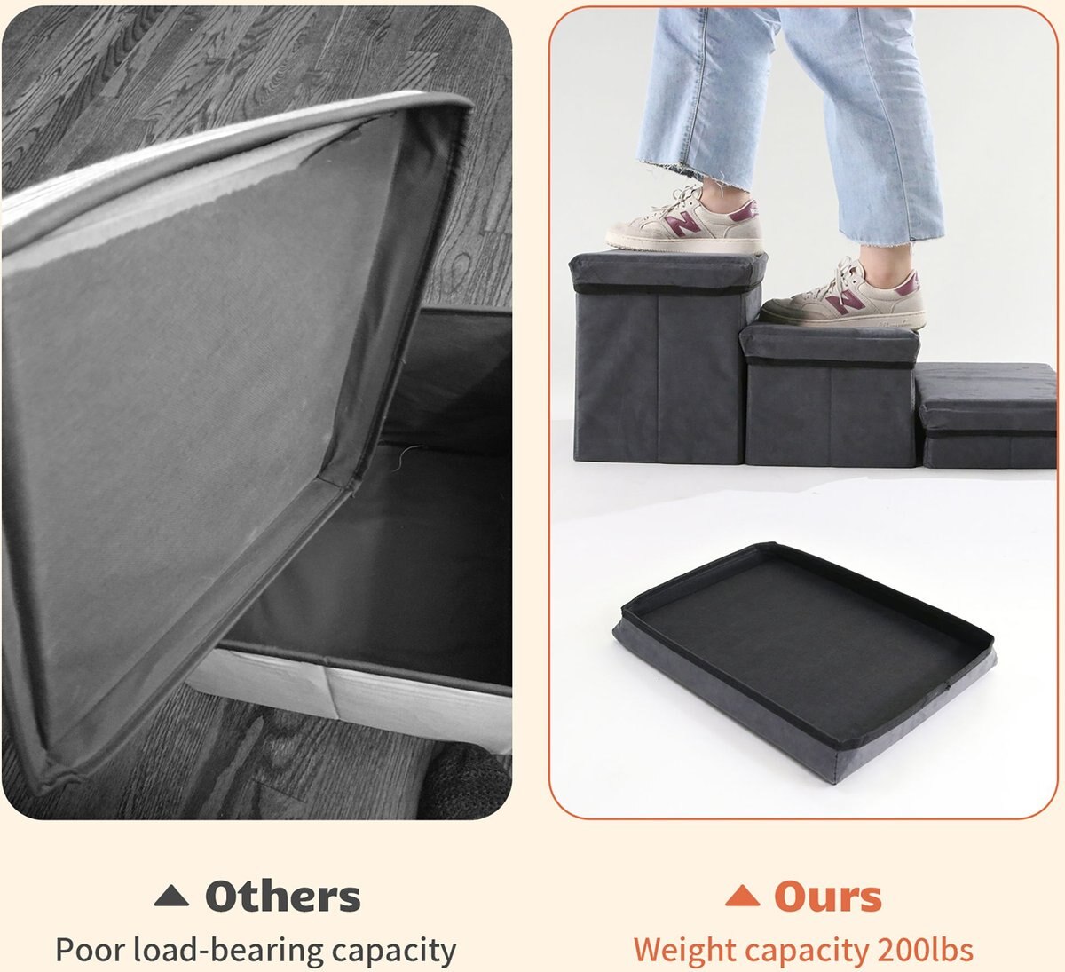 Out of Stock - RYPETMIA 3-Step Foldable Dog Stairs with Storage, Gray ...