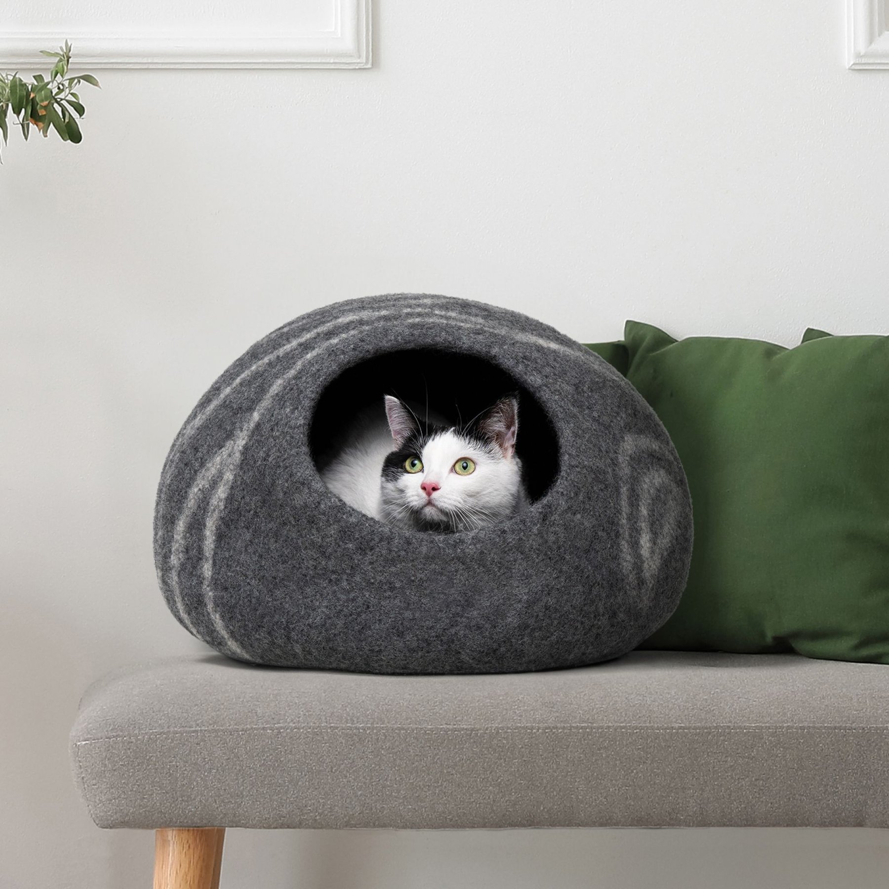 MEOWFIA Premium Felt Cat Cave Bed, Dark Gray - Chewy.com