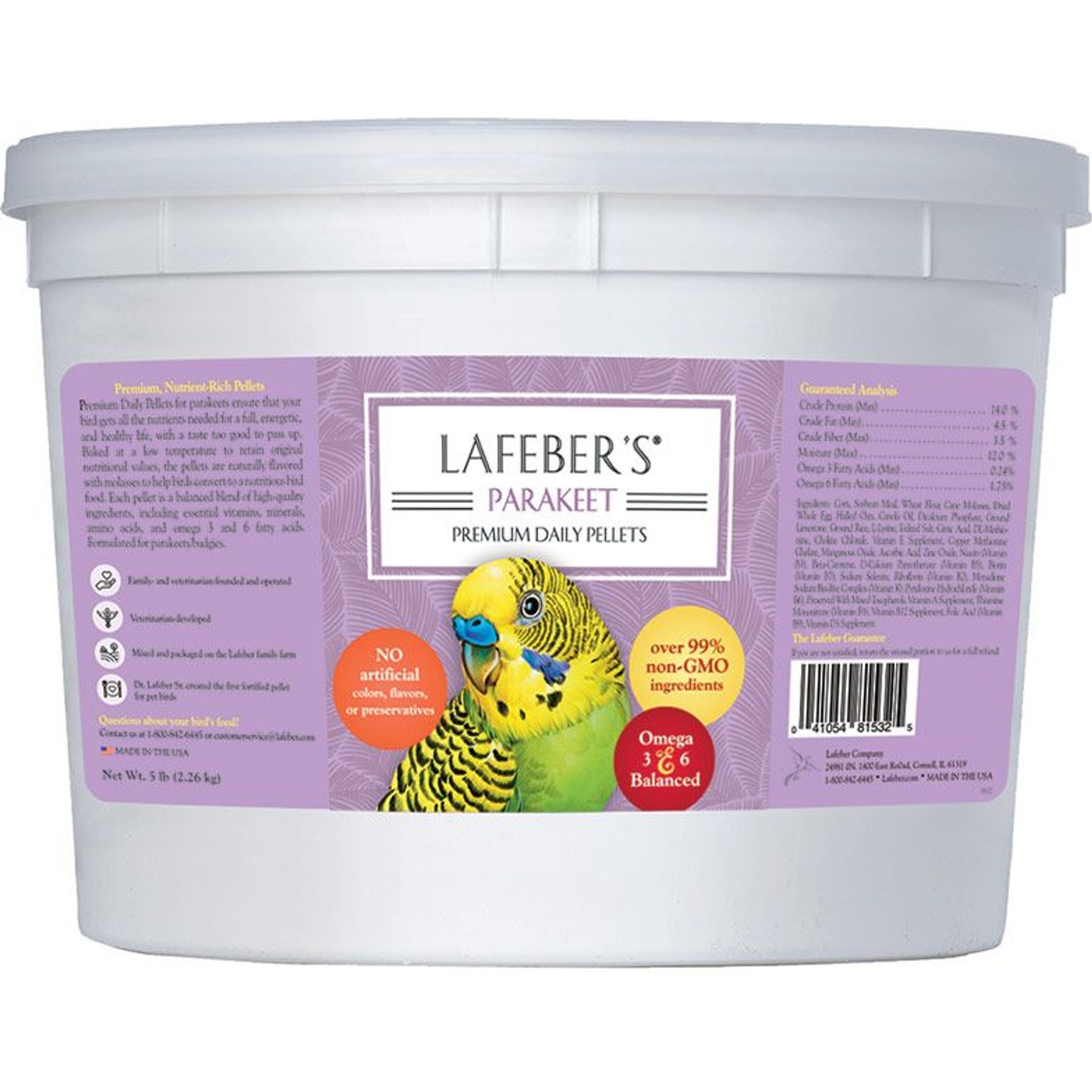 LAFEBER Premium Daily Diet Parakeet Food, 5-lb tub - Chewy.com