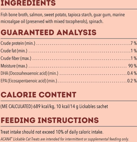 ACANA Salmon Natural Recipe Lickable Cat Treats, 2.5-oz pouch, 5 count ...