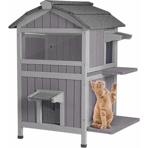 AIVITUVIN for Feral Cats Two Tier Wooden Cat House - Chewy.com
